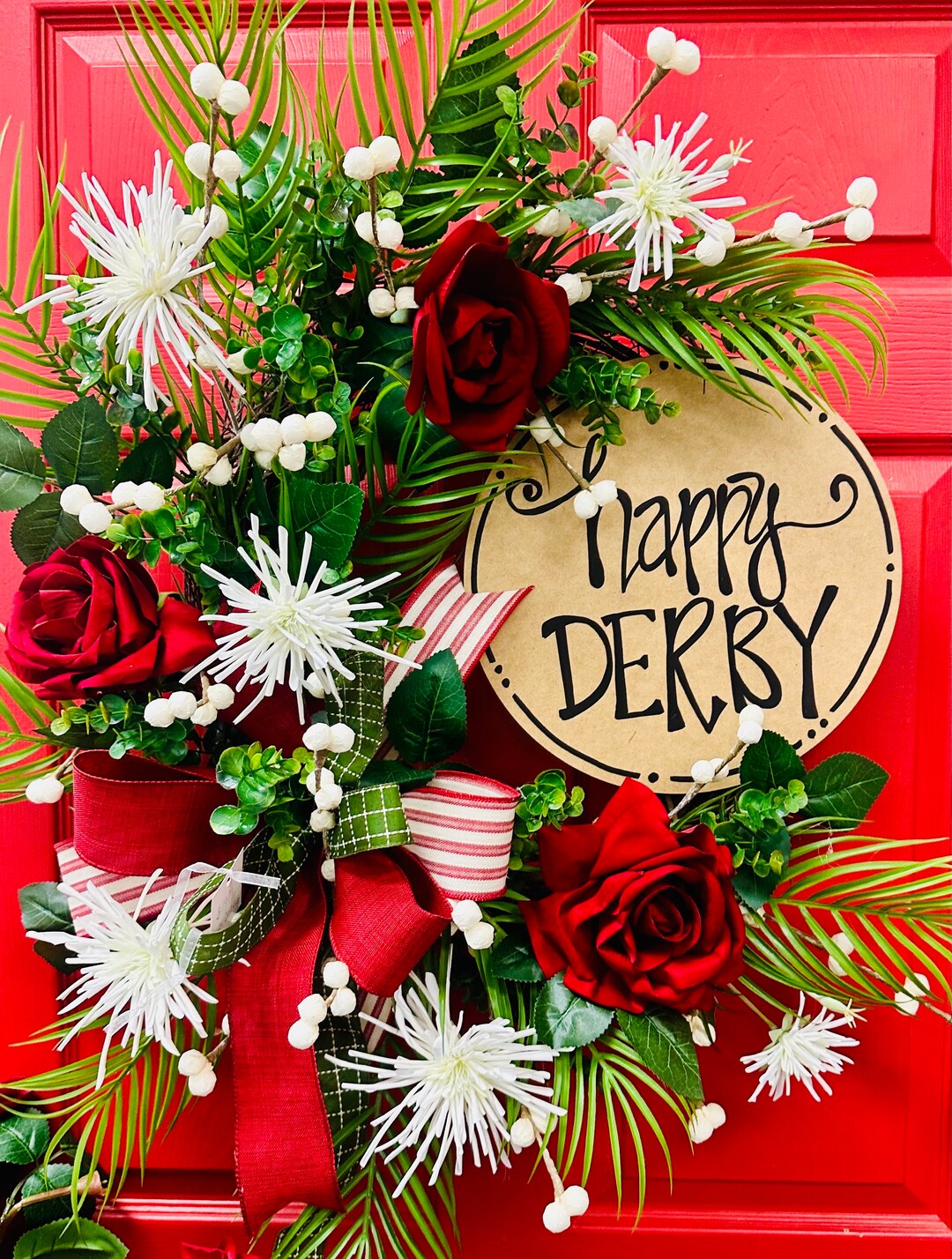 Custom Kentucky Derby Wreath, Front Door Wreath, Country Chic, Roses ...