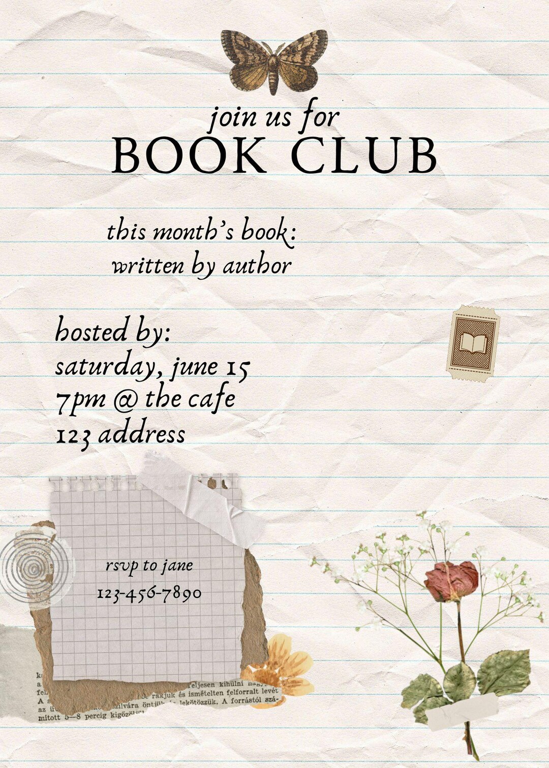 Book Club Digital Invitation Template 5x7 - Etsy