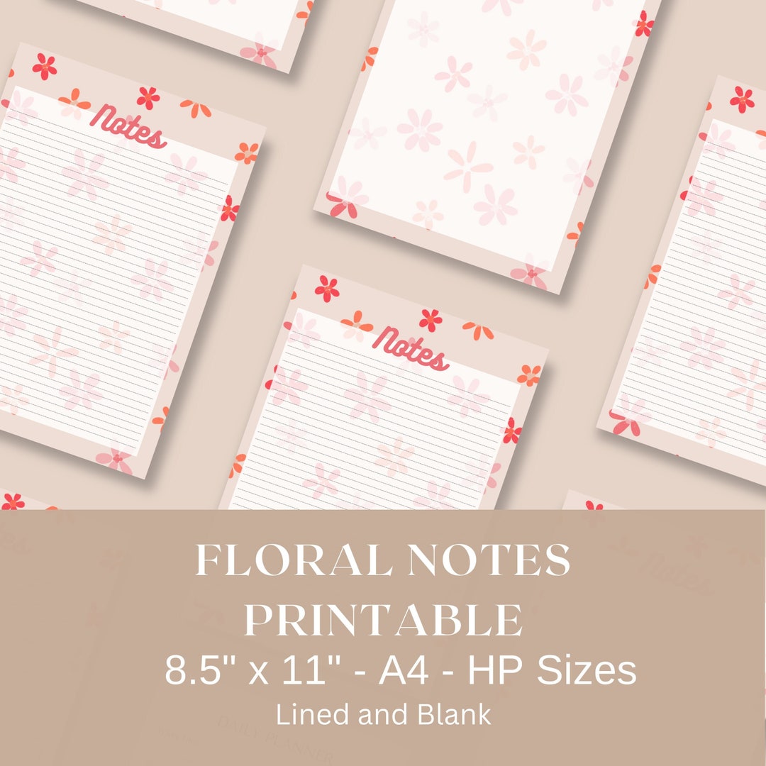 Floral Printable Stationery Notes Digital Printable Paper A4, US Letter ...