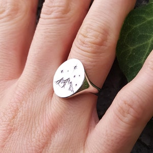 Mountains and Stars, Silver Signet Ring, Engraved Ring, Star Signet ...