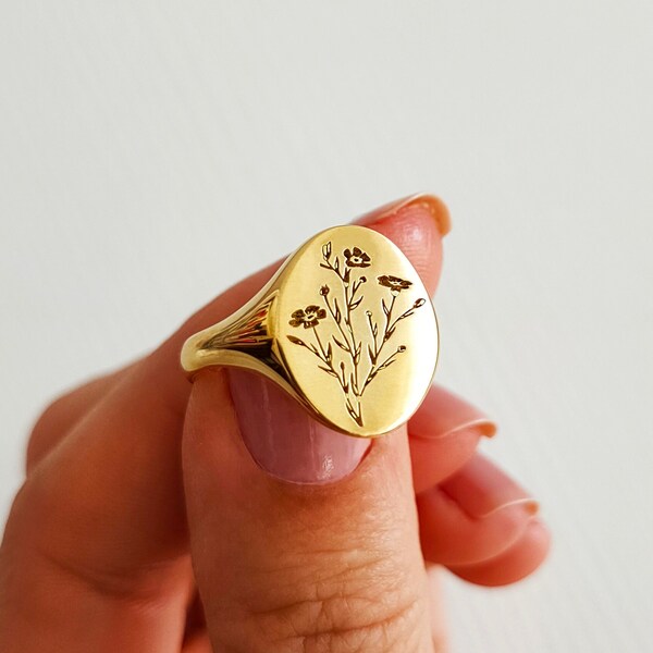 Wildflower Signet Ring - Etsy