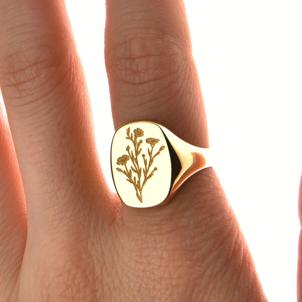 Wildflower Signet Ring - Etsy