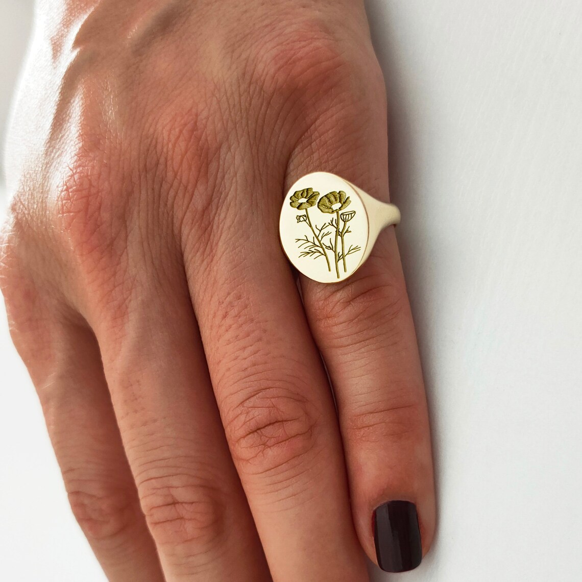 Poppy Ring California Poppy Flower Silver Signet Ring - Etsy
