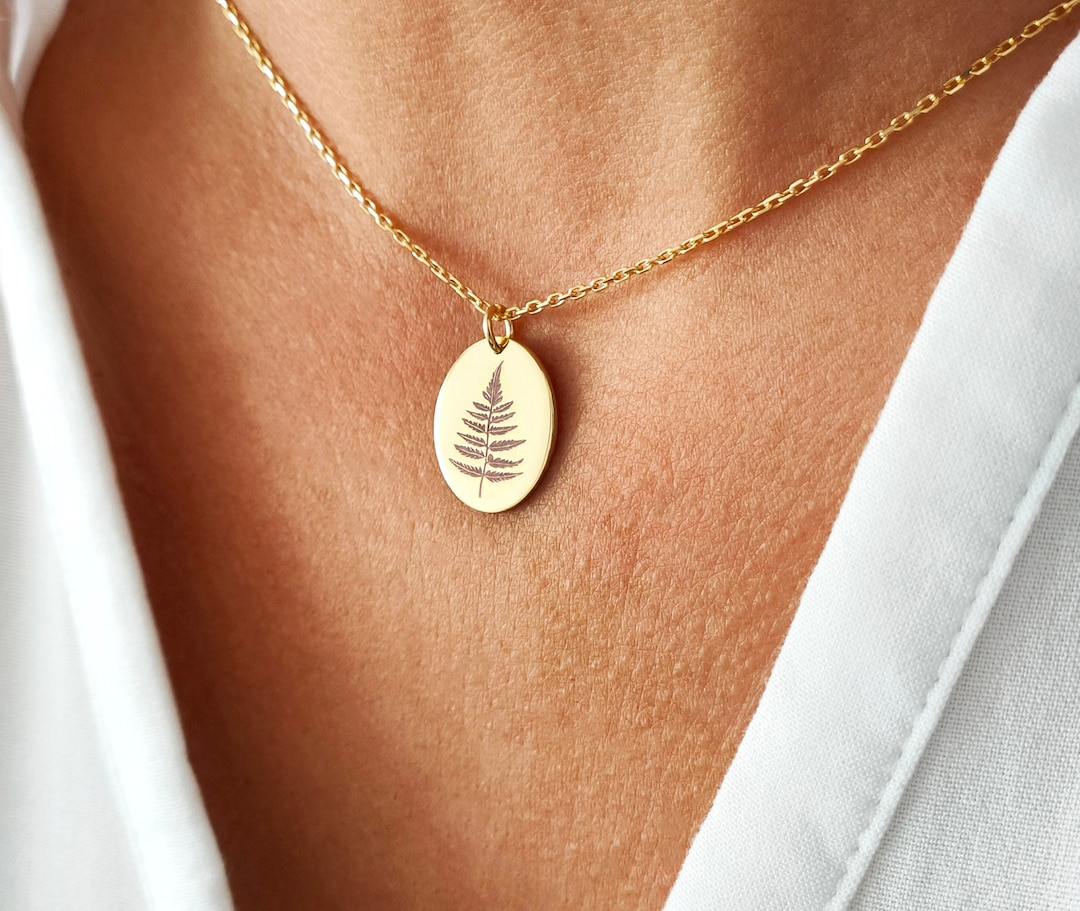 Fern Necklace, Oval Signet Necklace, Fern Signet Necklace, Personalized ...
