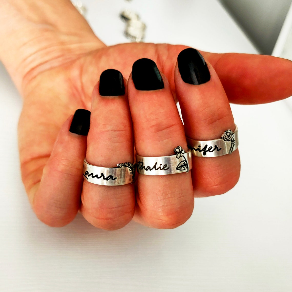 Birth Flower Name Ring Personalized Birth Flower Ring Birth | Etsy