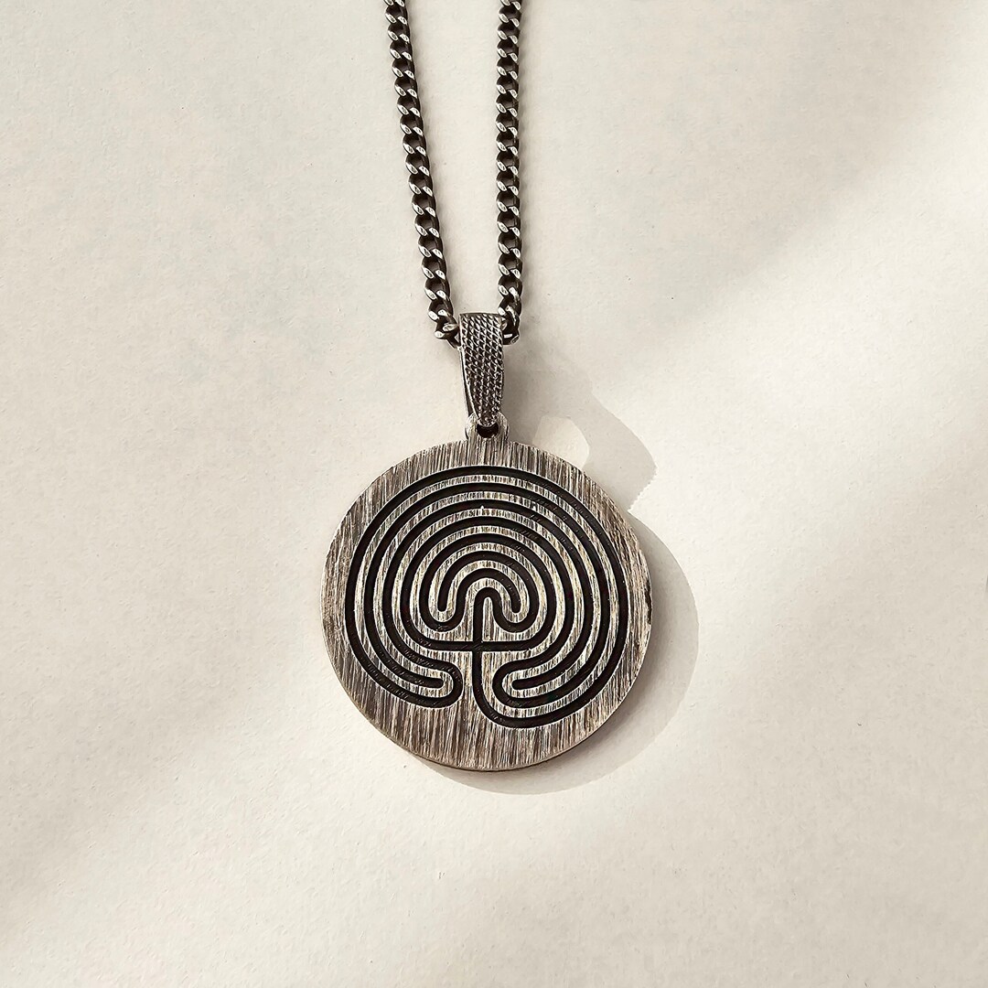 Circular Silver Knossos Necklace, Labyrinth Necklace, Mythological ...