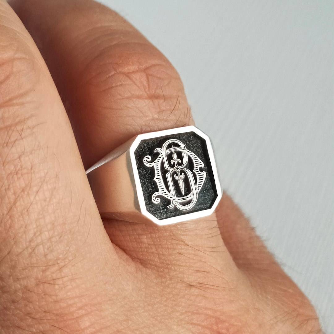 Two Initial Ring for Men, Victorian Initial Ring, Custom Initial ...