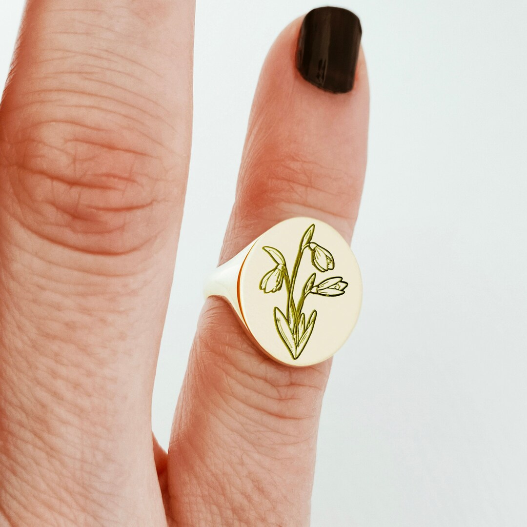 January Birth Flower Ring, Snowdrop Flower Jewelry, January Birth Month Flower Ring, Silver ...