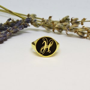Cursive Initial Ring, Signet Ring, Initial Ring, Engraved Ring, Initial Signet Ring, Monogram ...