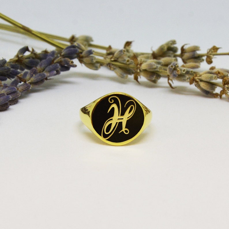 Cursive Initial Ring Signet Ring Initial Ring Engraved | Etsy