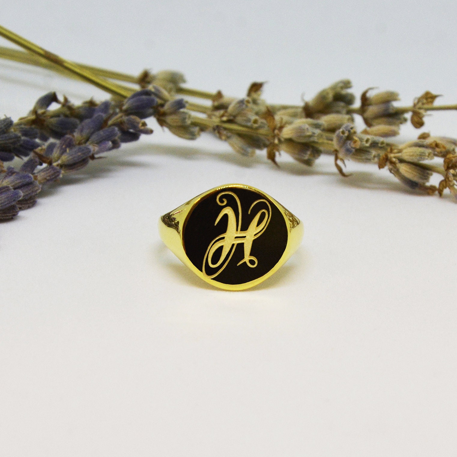 Cursive Initial Ring Signet Ring Initial Ring Engraved | Etsy