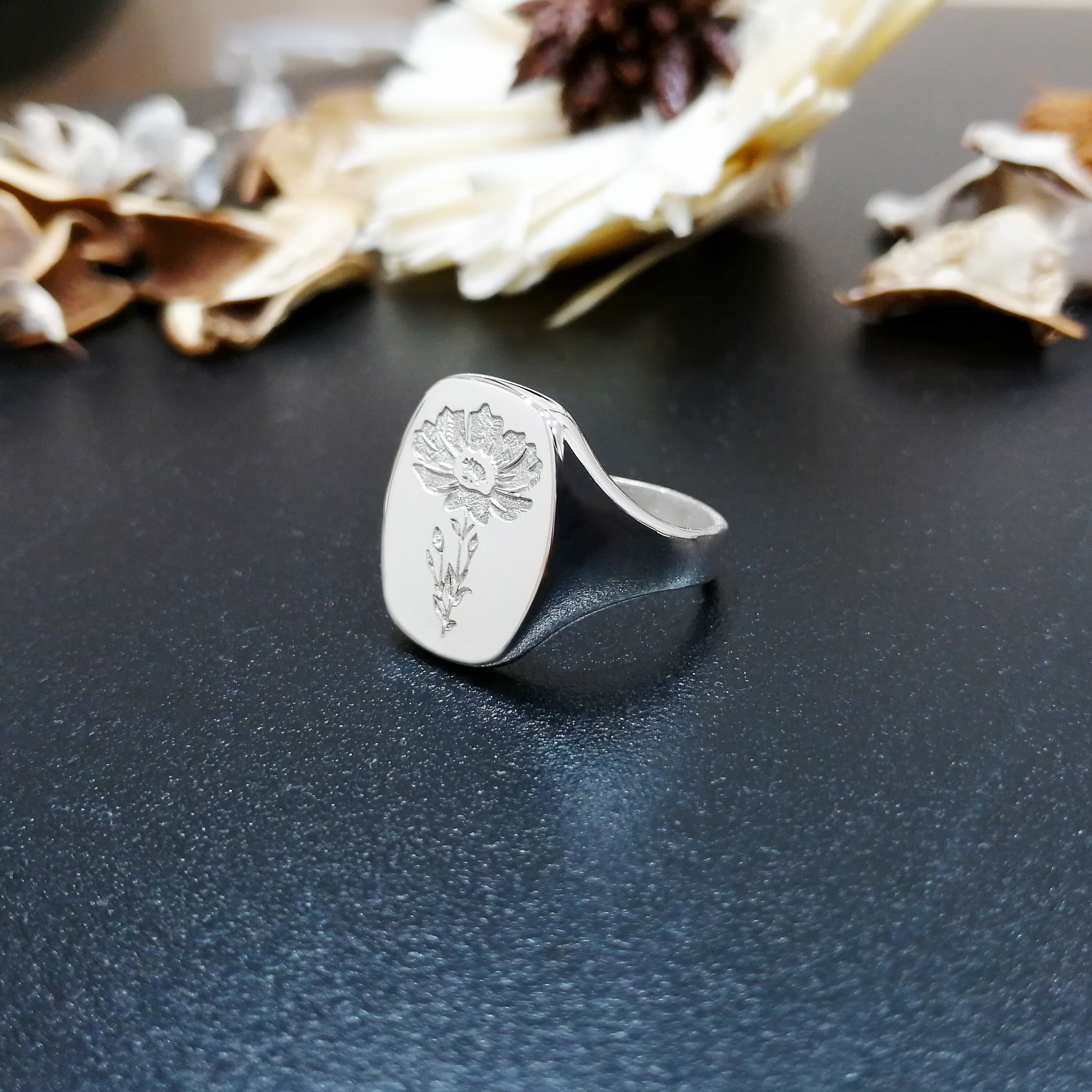 Daisy Ring Gold Signet Ring Daisy Signet Ring Everyday | Etsy