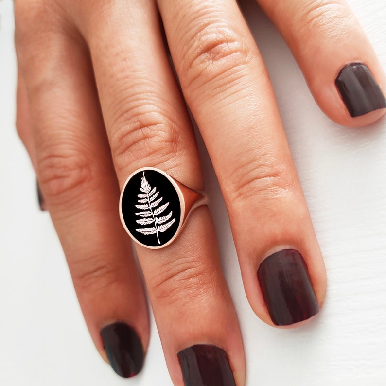Black Enamel Fern Ring Fern Signet Ring Personalized Gifts - Etsy