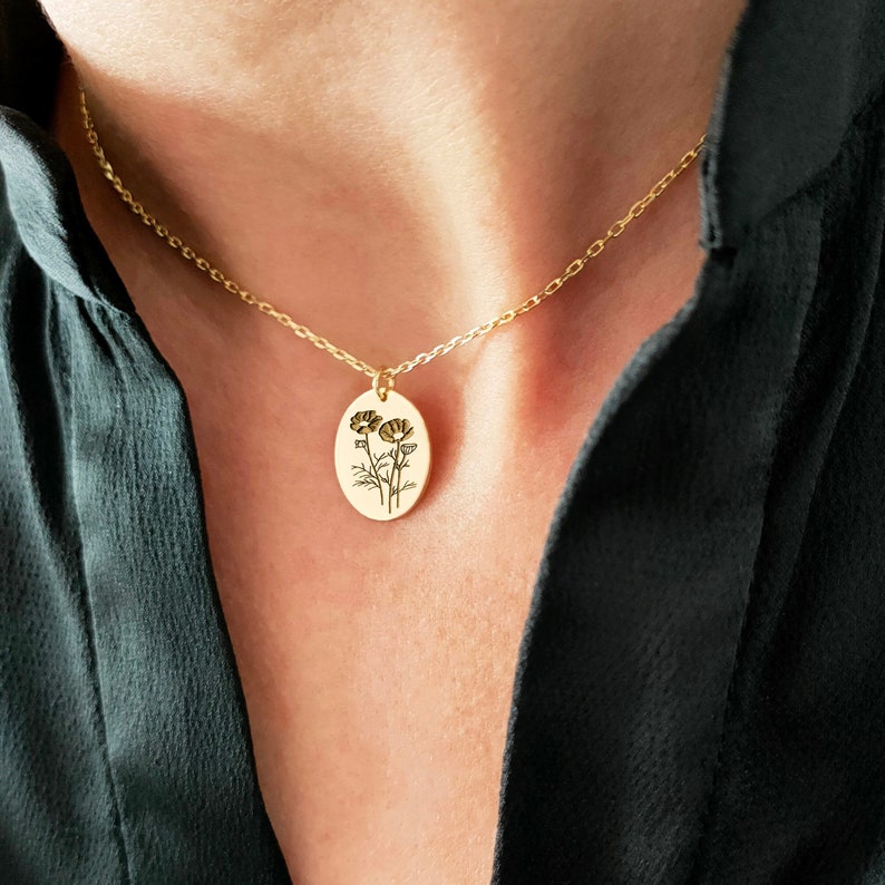 Sterling Silver Poppy Necklace: August Birth Flower Pendant - Etsy