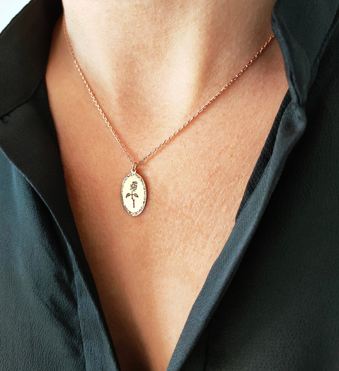 Rose Signet Necklace, Rose Pendant, Silver Signet Necklace, Gold Rose ...