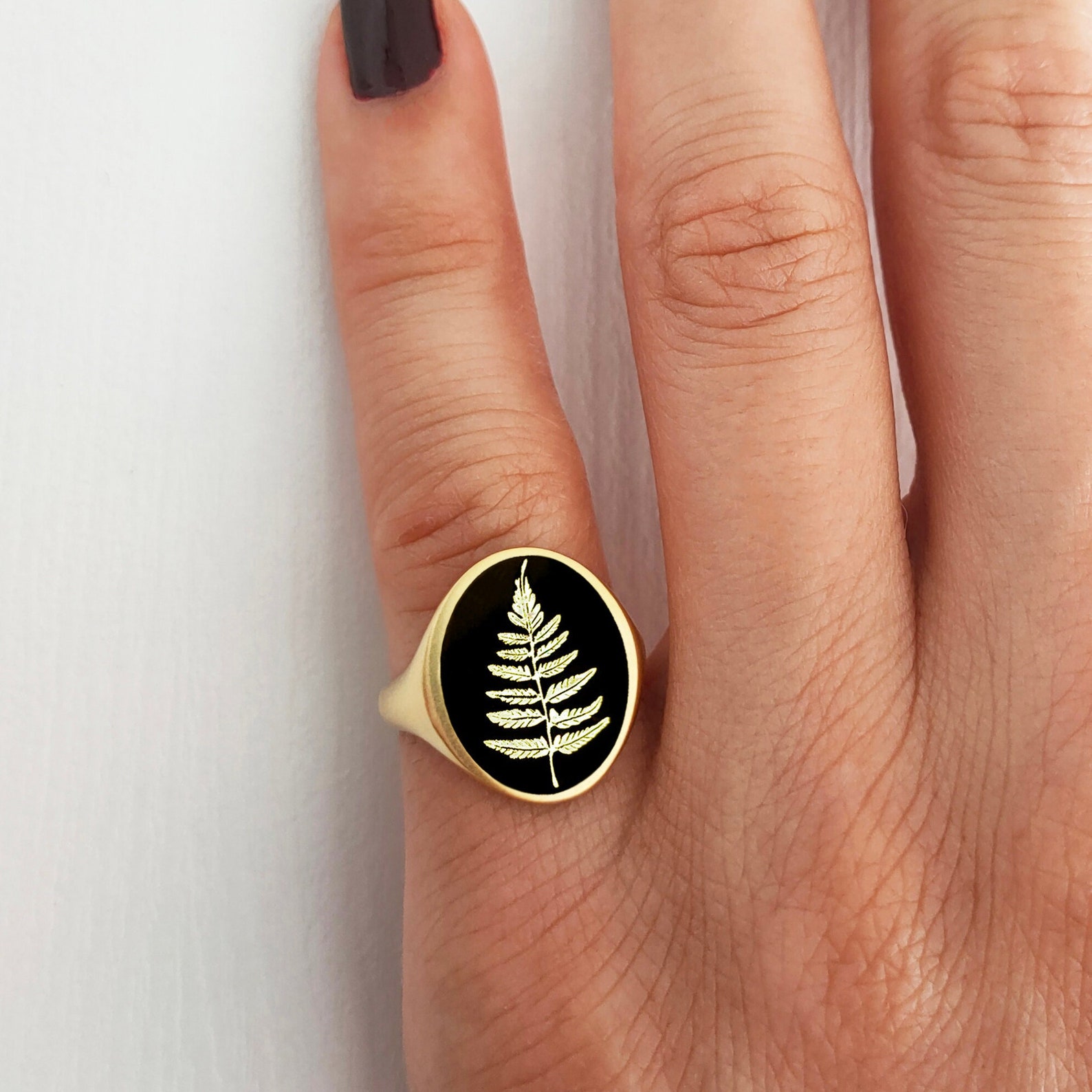 Black Enamel Fern Ring Fern Signet Ring Personalized Gifts - Etsy