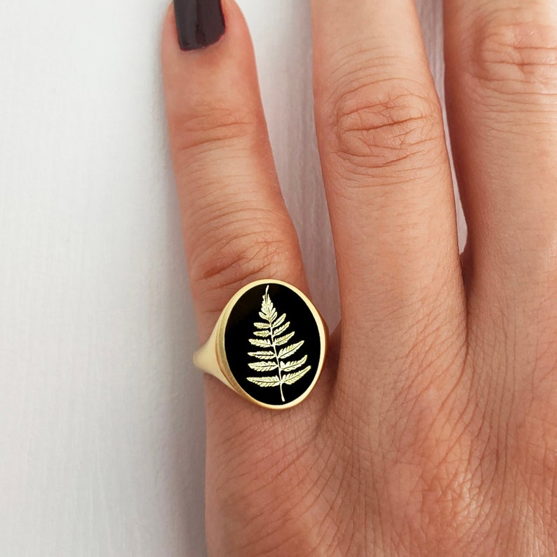 Black Enamel Fern Ring Fern Signet Ring Personalized Gifts - Etsy
