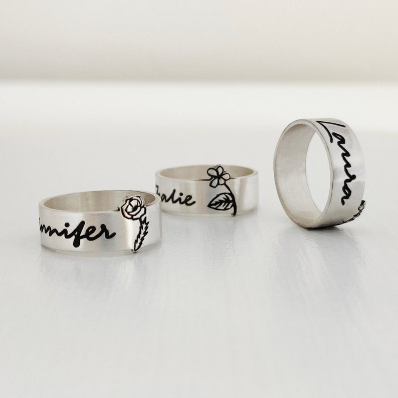 Birth Flower Name Ring Personalized Birth Flower Ring Birth | Etsy