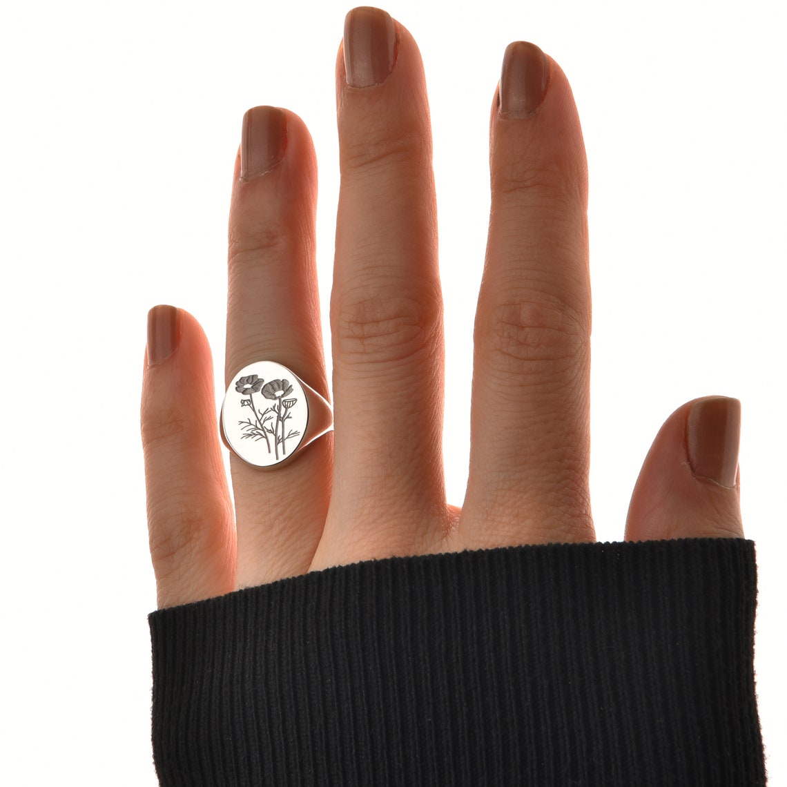 Poppy Ring California Poppy Flower Silver Signet Ring - Etsy
