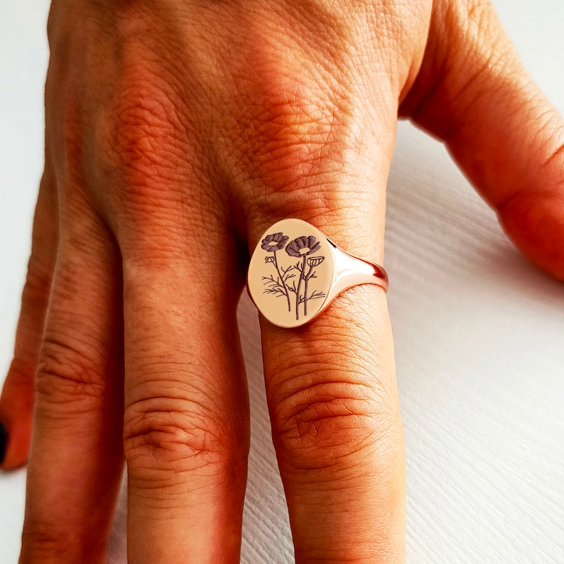 Poppy Ring California Poppy Flower Silver Signet Ring - Etsy