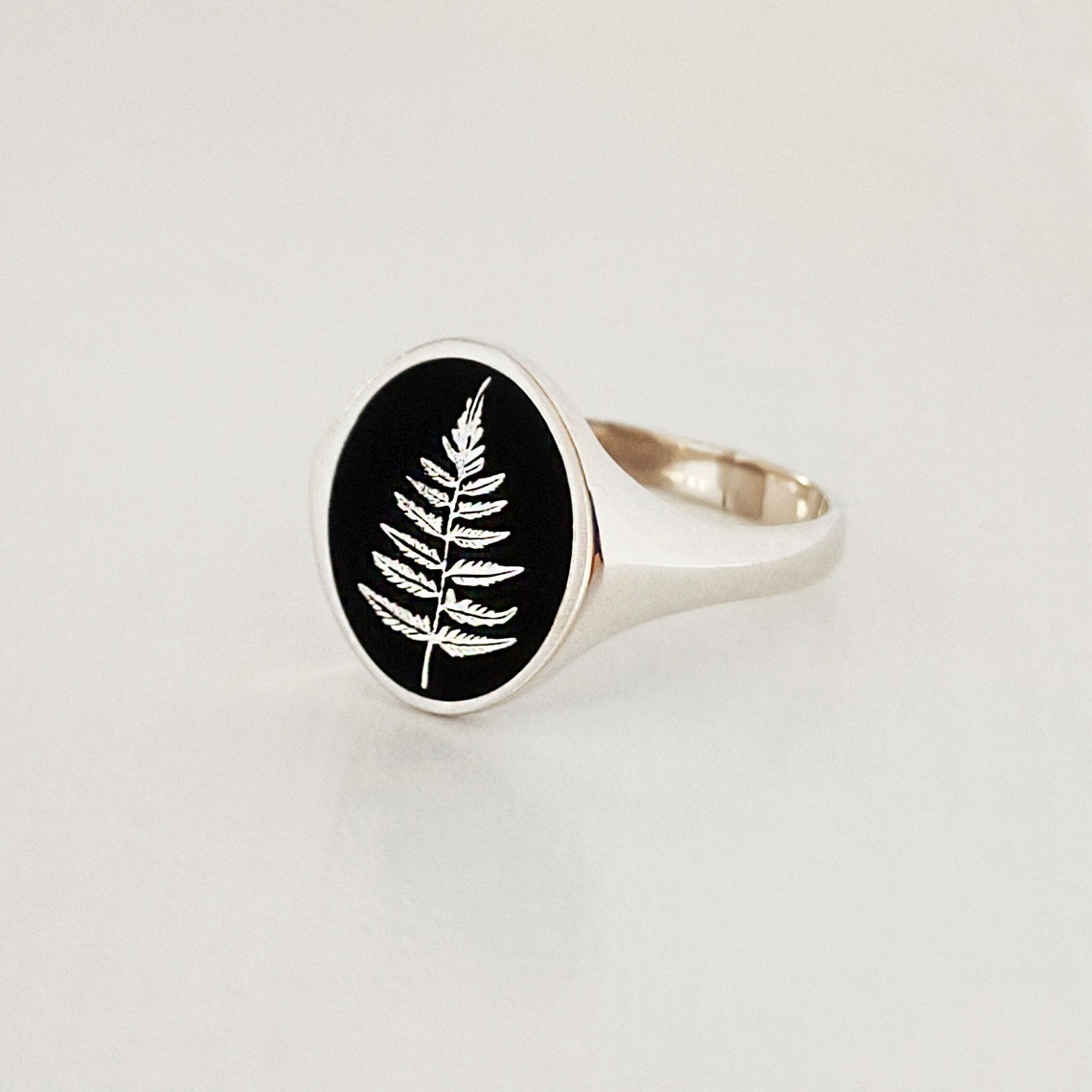 Black Enamel Fern Ring Fern Signet Ring Personalized Gifts - Etsy