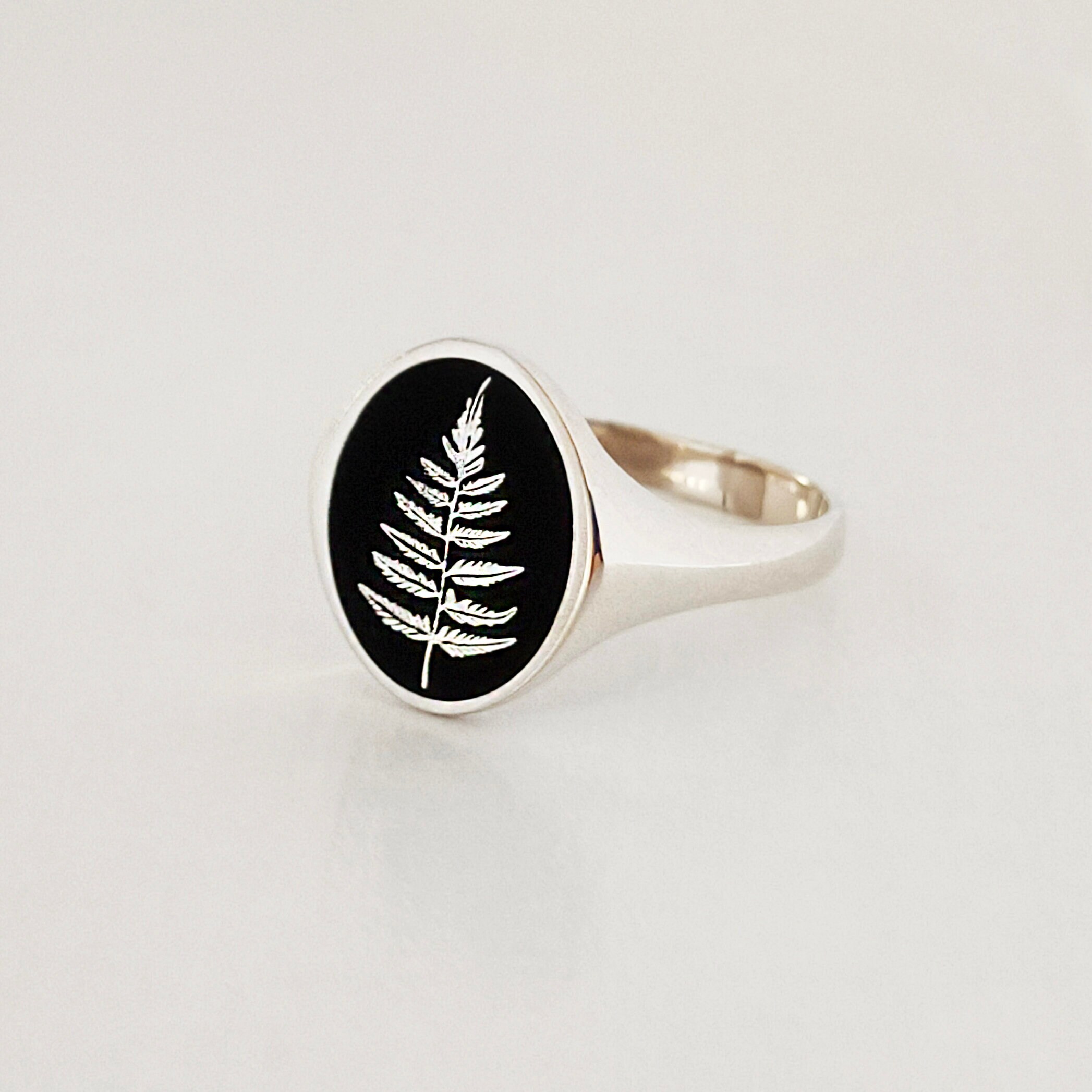 Black Enamel Fern Ring Fern Signet Ring Personalized Gifts - Etsy