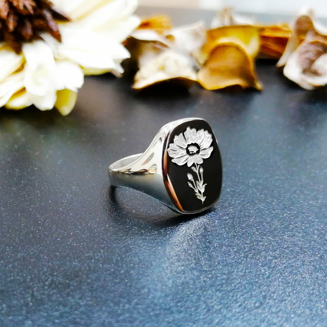 Daisy ring Gold signet ring Daisy signet ring Everyday | Etsy