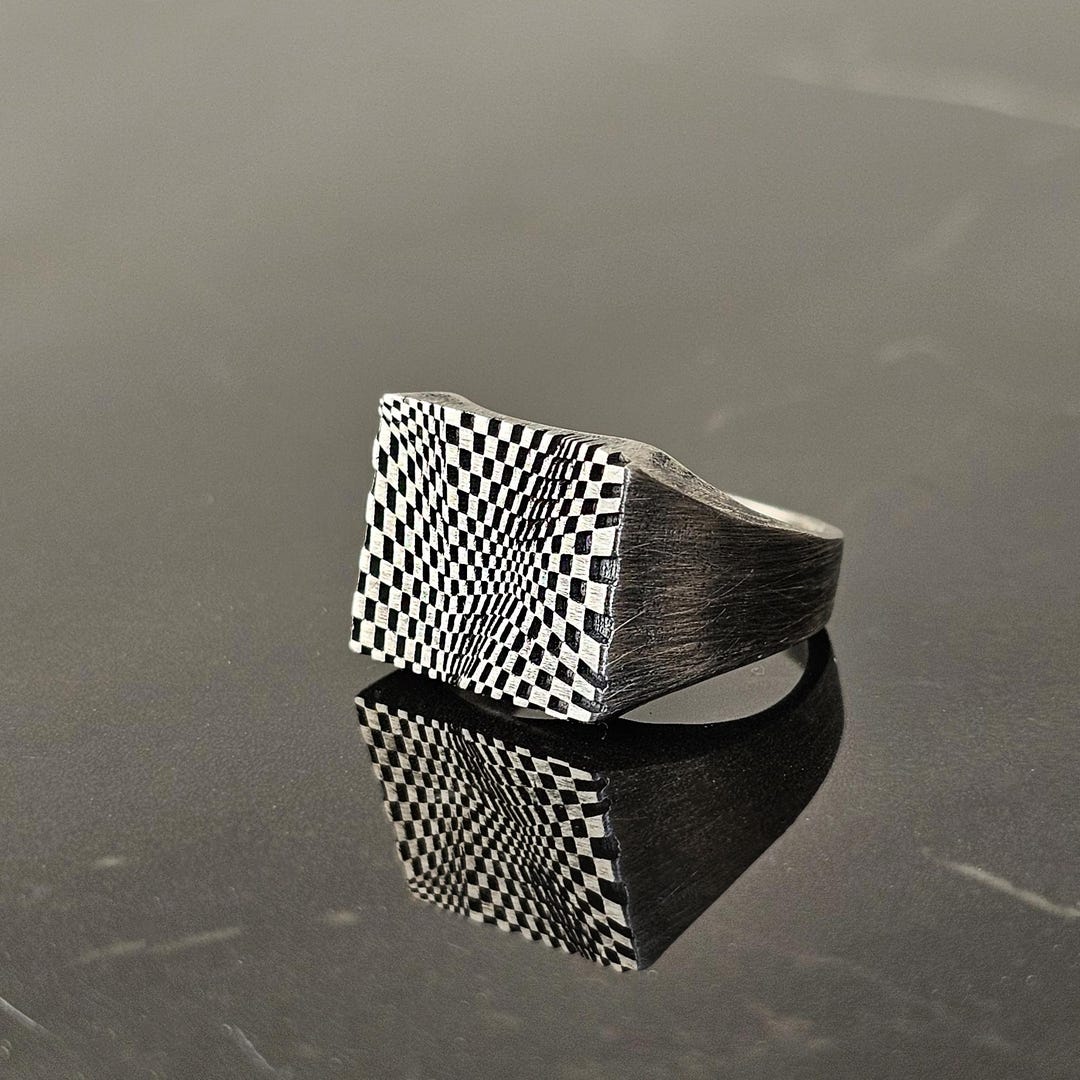 Optical Illusion Ring, Sterling Silver Geometric Signet Ring, Trippy 3D ...