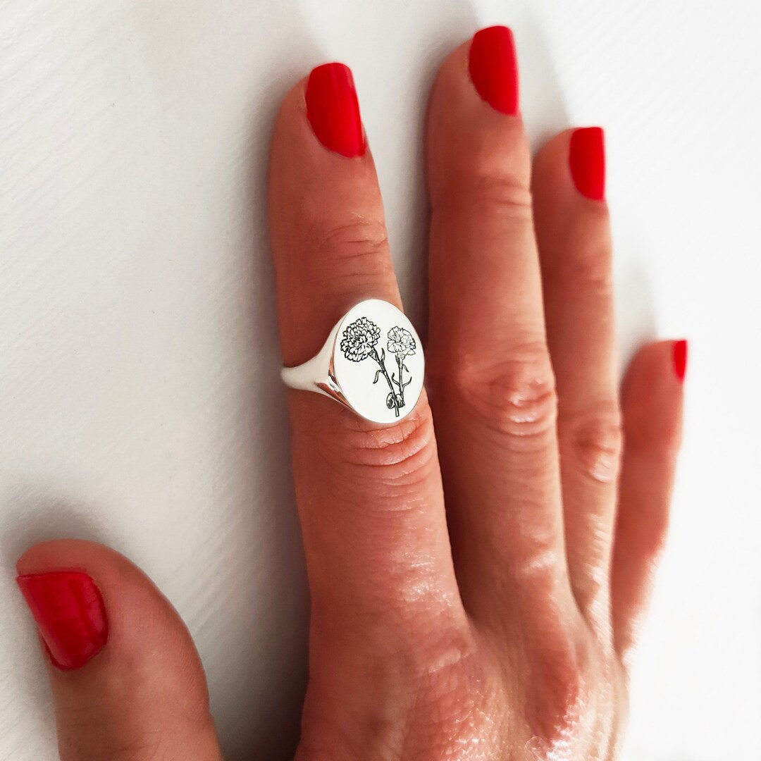 Personalized Carnation Flower Ring: Sterling Silver January Birth ...