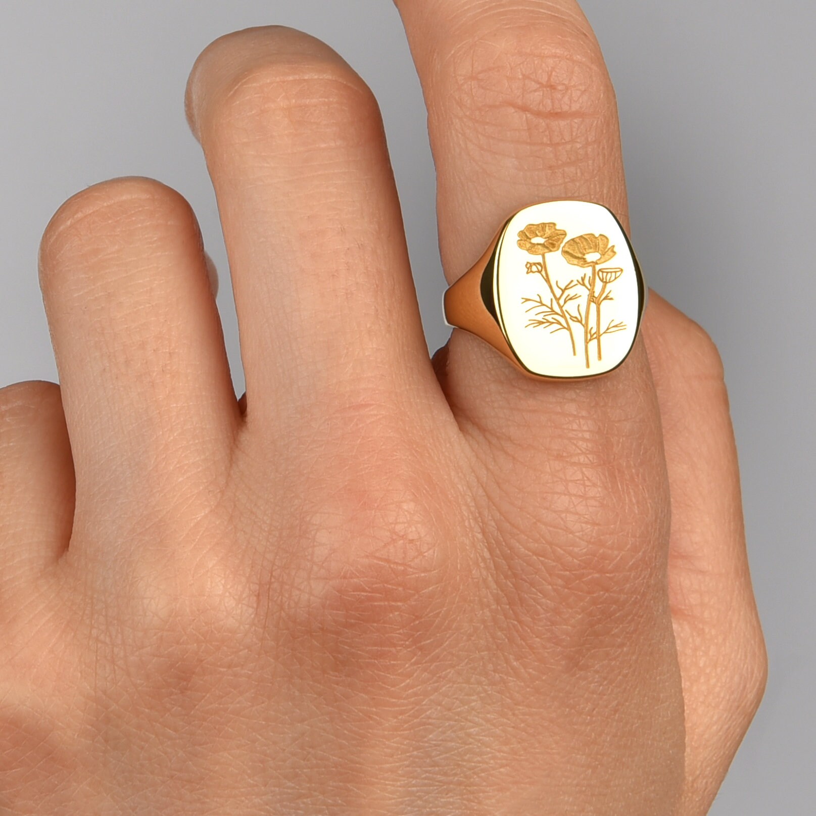 Poppy Ring Birth Flower Ring Silver Thumb Rings for Women - Etsy