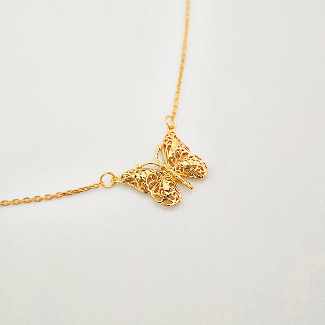 Silver Butterfly Pendant Necklace, Dainty Butterfly Necklace, Filigree ...