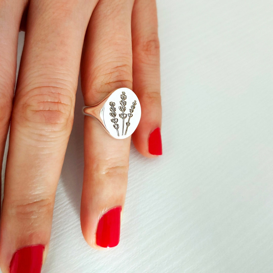 Lavender Signet Ring, Lavender Trend Ring, Floral Engraved Ring, Custom ...