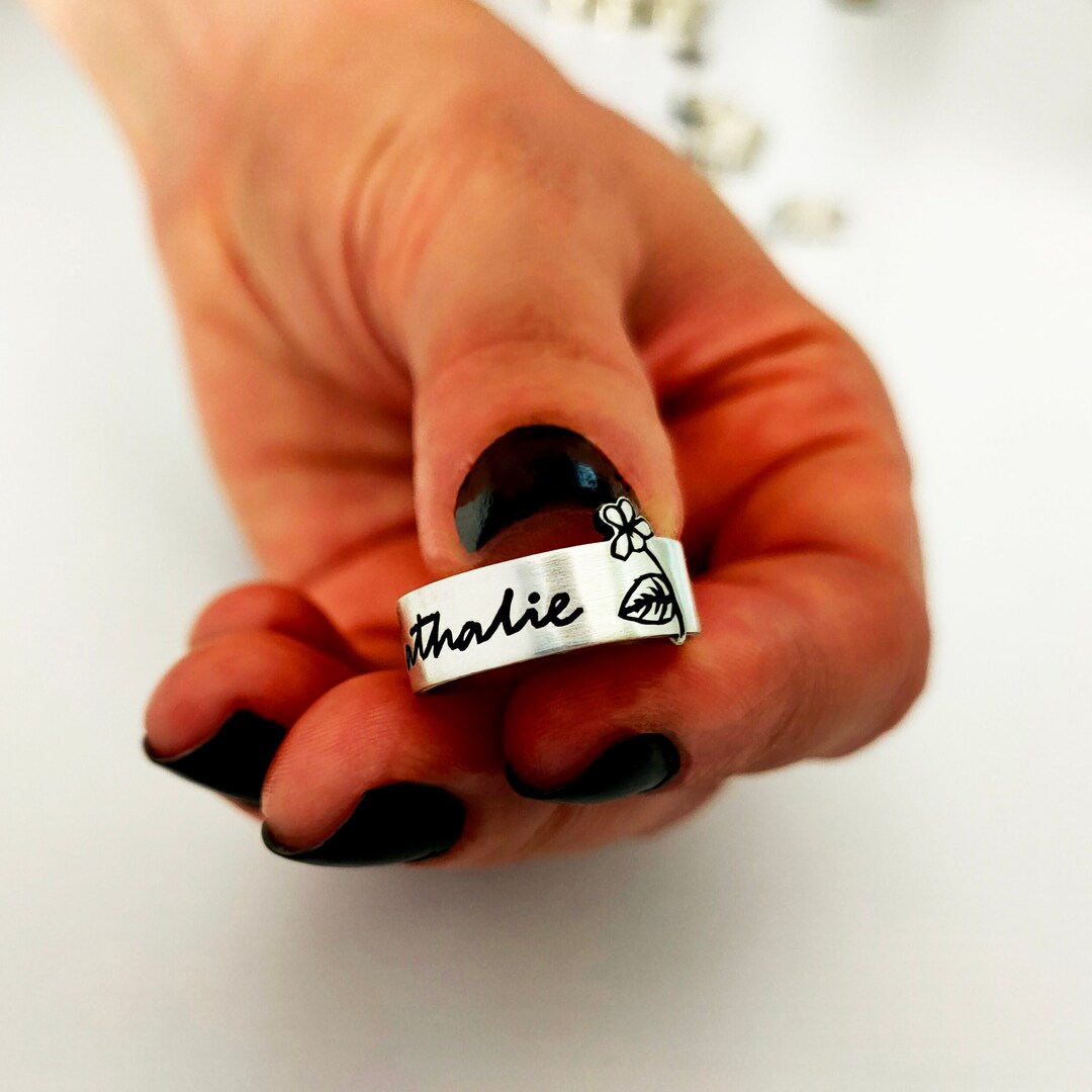Birth Flower Name Ring, Personalized Birth Flower Ring, Birth Month ...