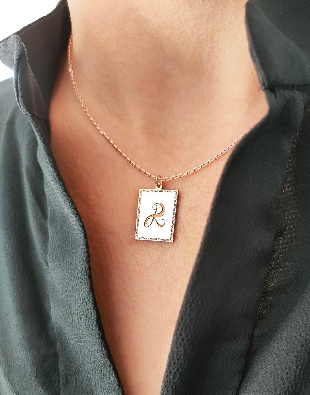 Sterling Silver Initial Necklace: Custom Engraved Monogram Pendant - Etsy