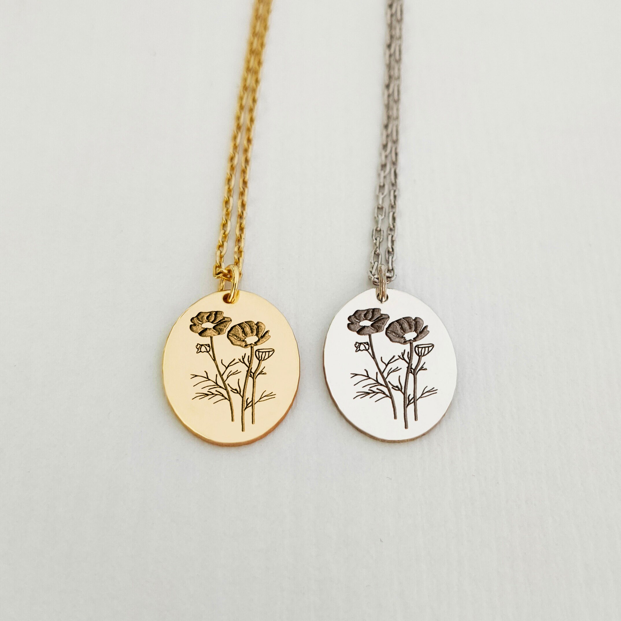 Sterling Silver Poppy Necklace: August Birth Flower Pendant - Etsy