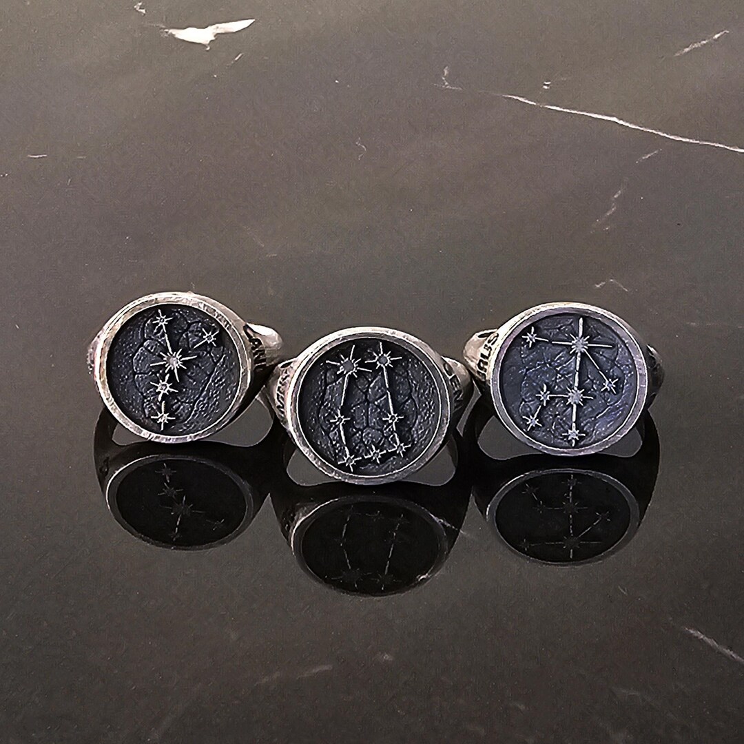 Custom Zodiac Constellation Ring, Sterling Silver Astrology Signet Ring ...
