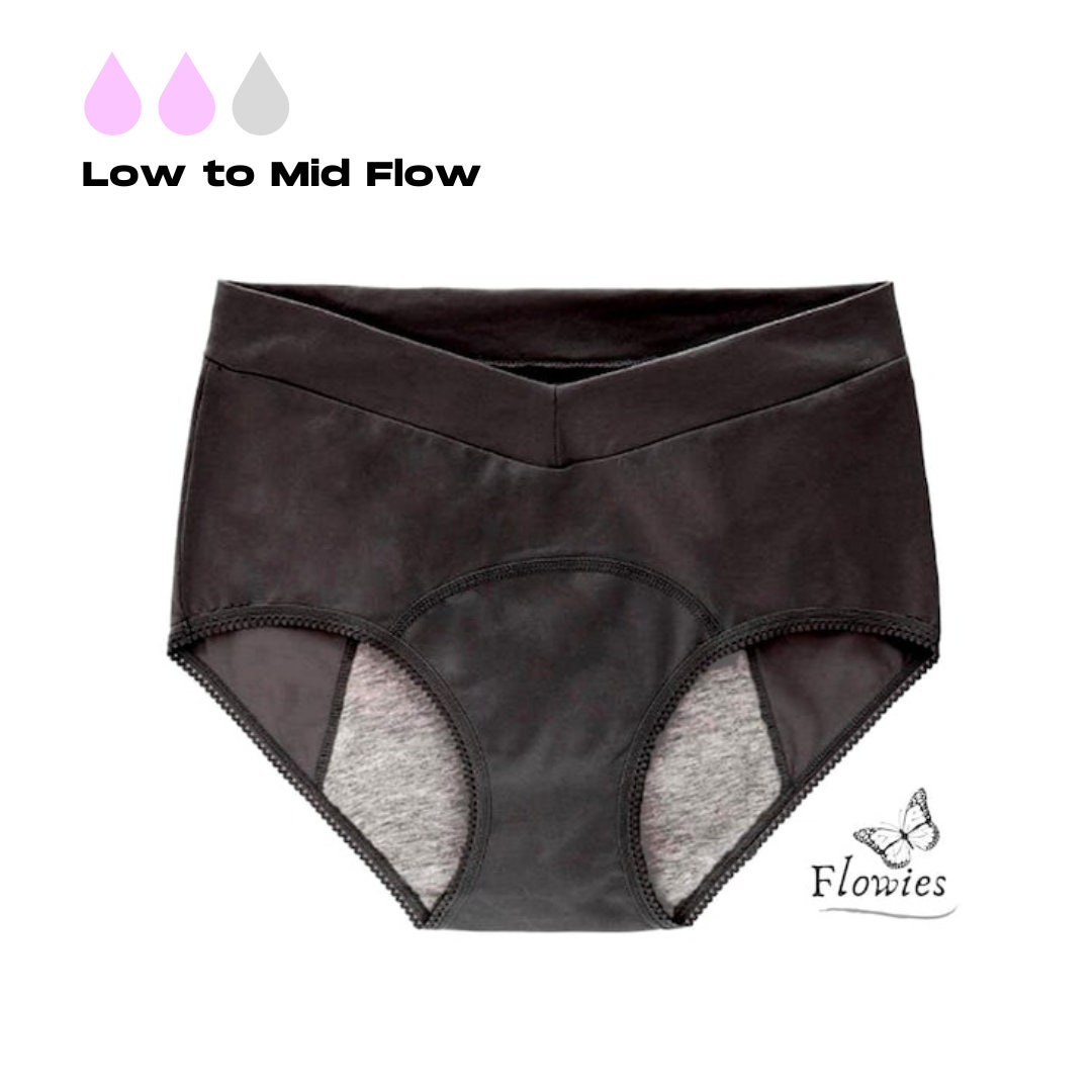 Flowies Boyshort Period Panty Black Cotton Eco Menstrual Pad Pantyliner ...