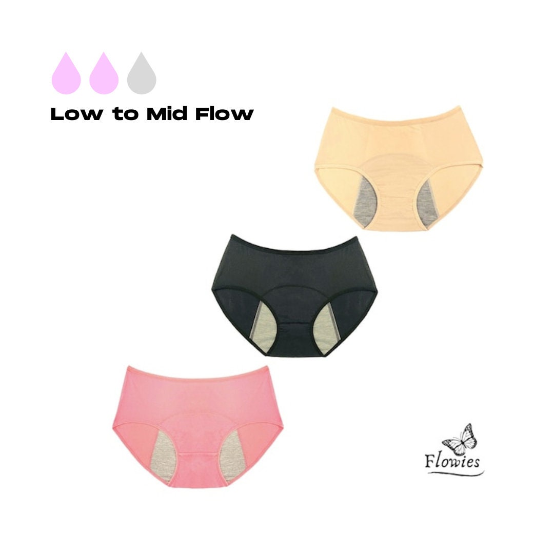 Flowies 3 PACK Sport Period Panties Multi Color Pack Black, Nude, Pink ...