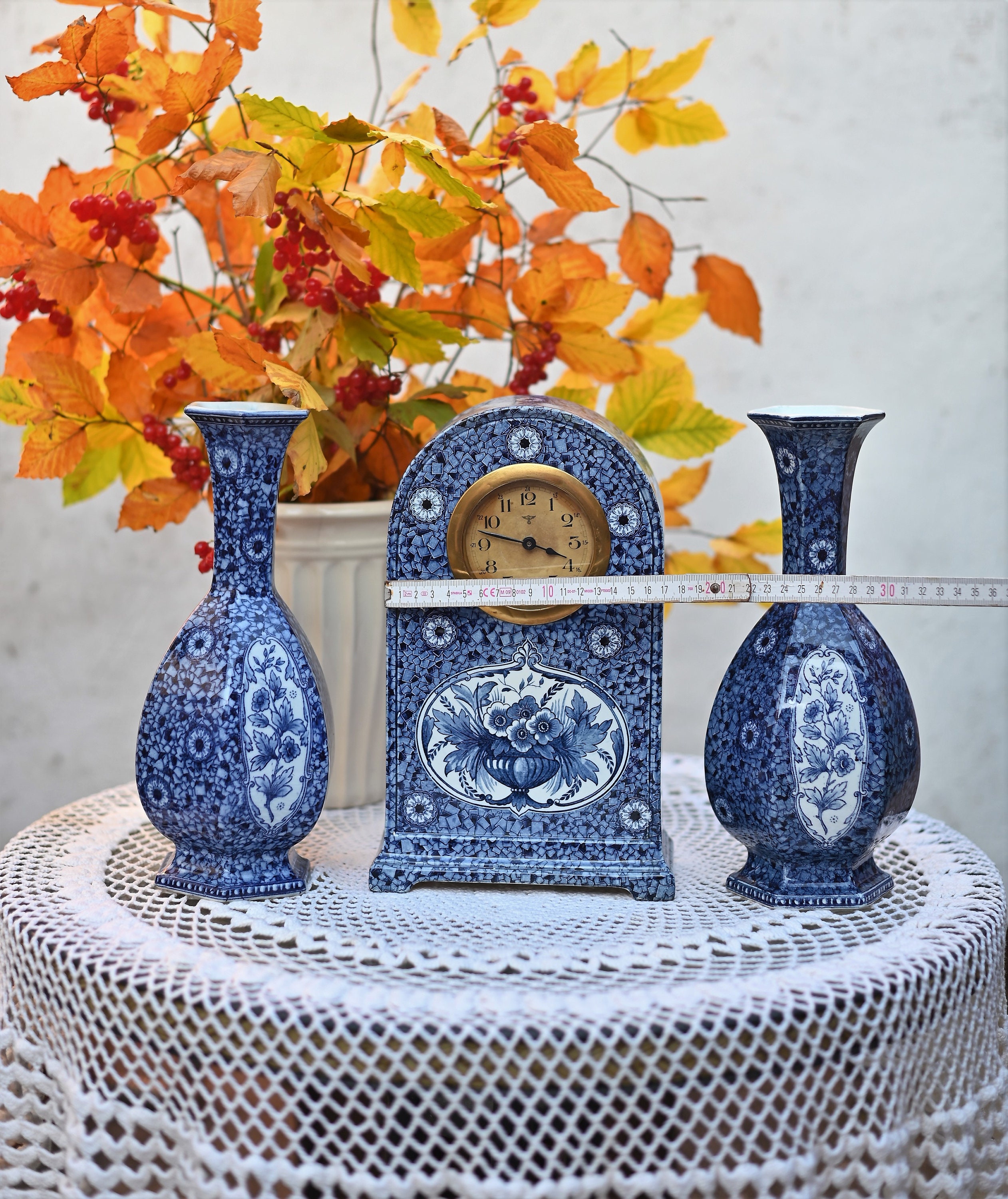Antique Petrus Regout Royal Sphinx Clock Set: Holland Castillo Blue ...