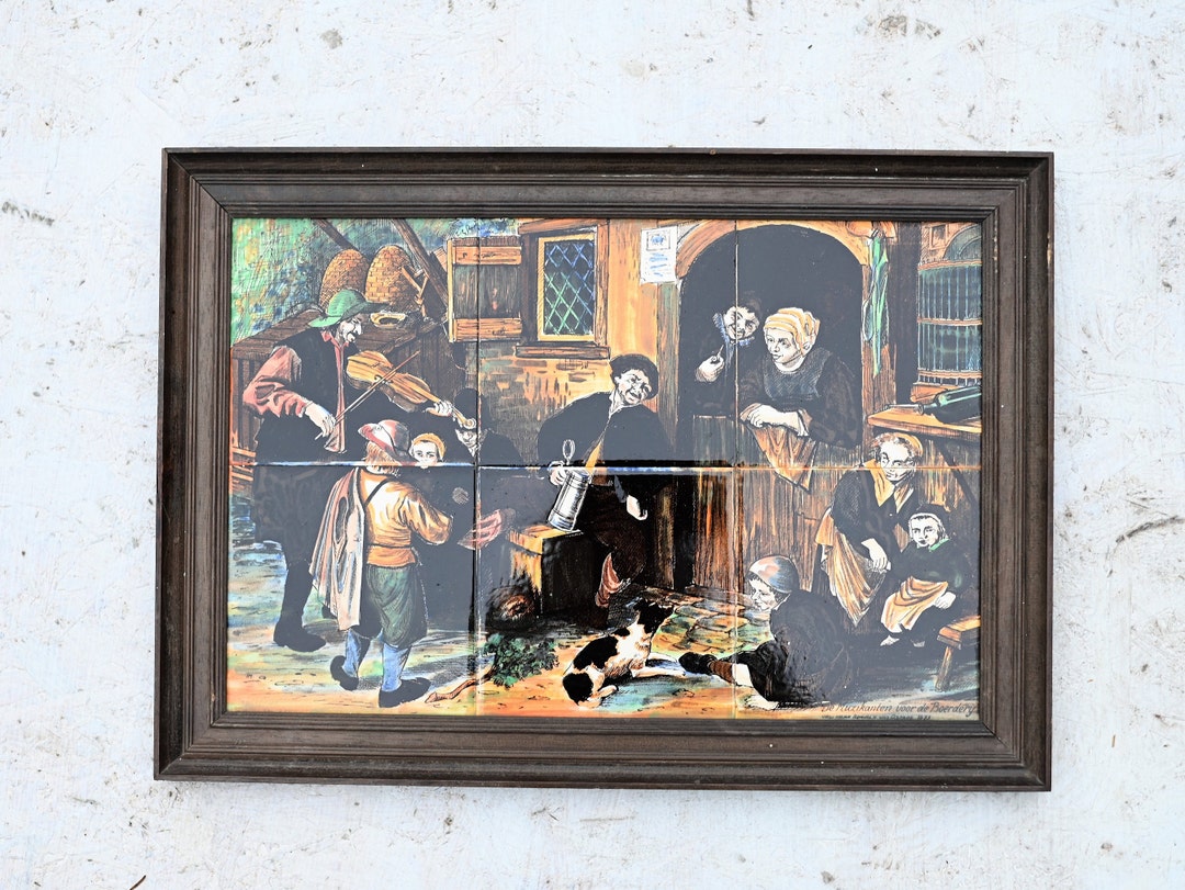 Antique Dutch Tile Tableau: Adriaen Van Ostade, Musicians at Farmhouse ...