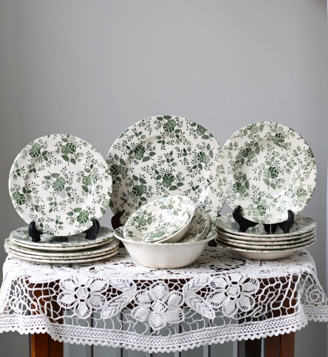 Vintage Dinner Set – 20 Delig – Made in England – Groen Floral Servies ...