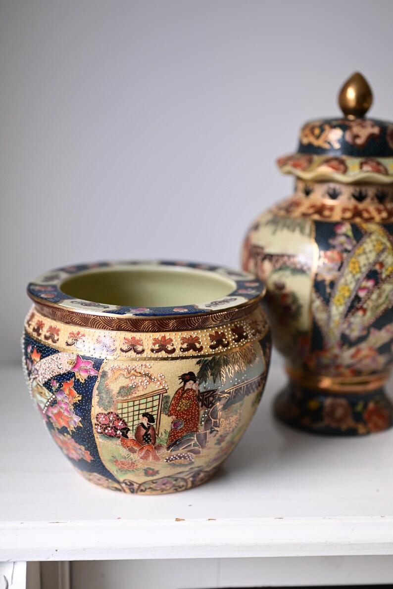 Vintage Satsuma Style Ginger Jar Set: Geisha Motif With Gold Inlay - Etsy