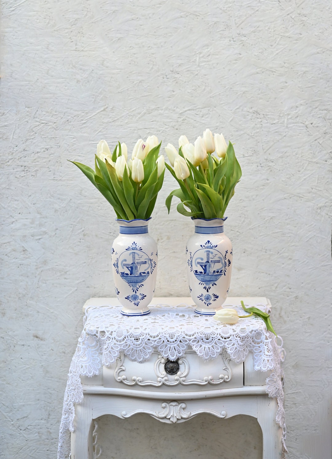 Antique Delft Vases Set: Hand-painted Holland Decor - Etsy
