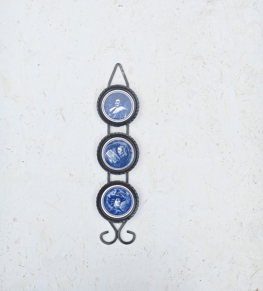 Vintage Delft Blue Metal Iron & Porcelain Insert Wall Plaque, Blue ...