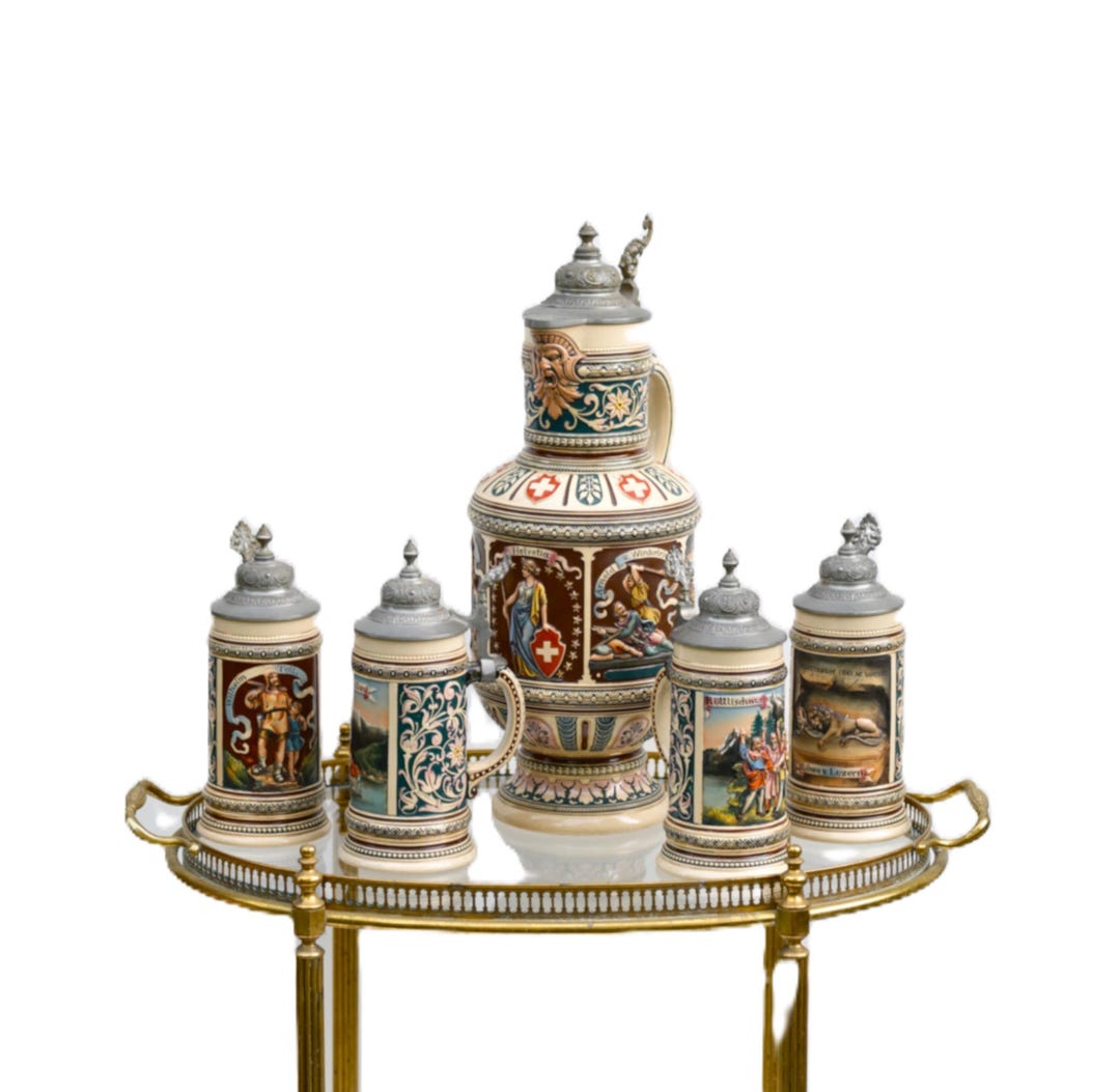 Vintage German Beer Stein Set – William Tell Swiss Heraldry, 5-piece - Etsy