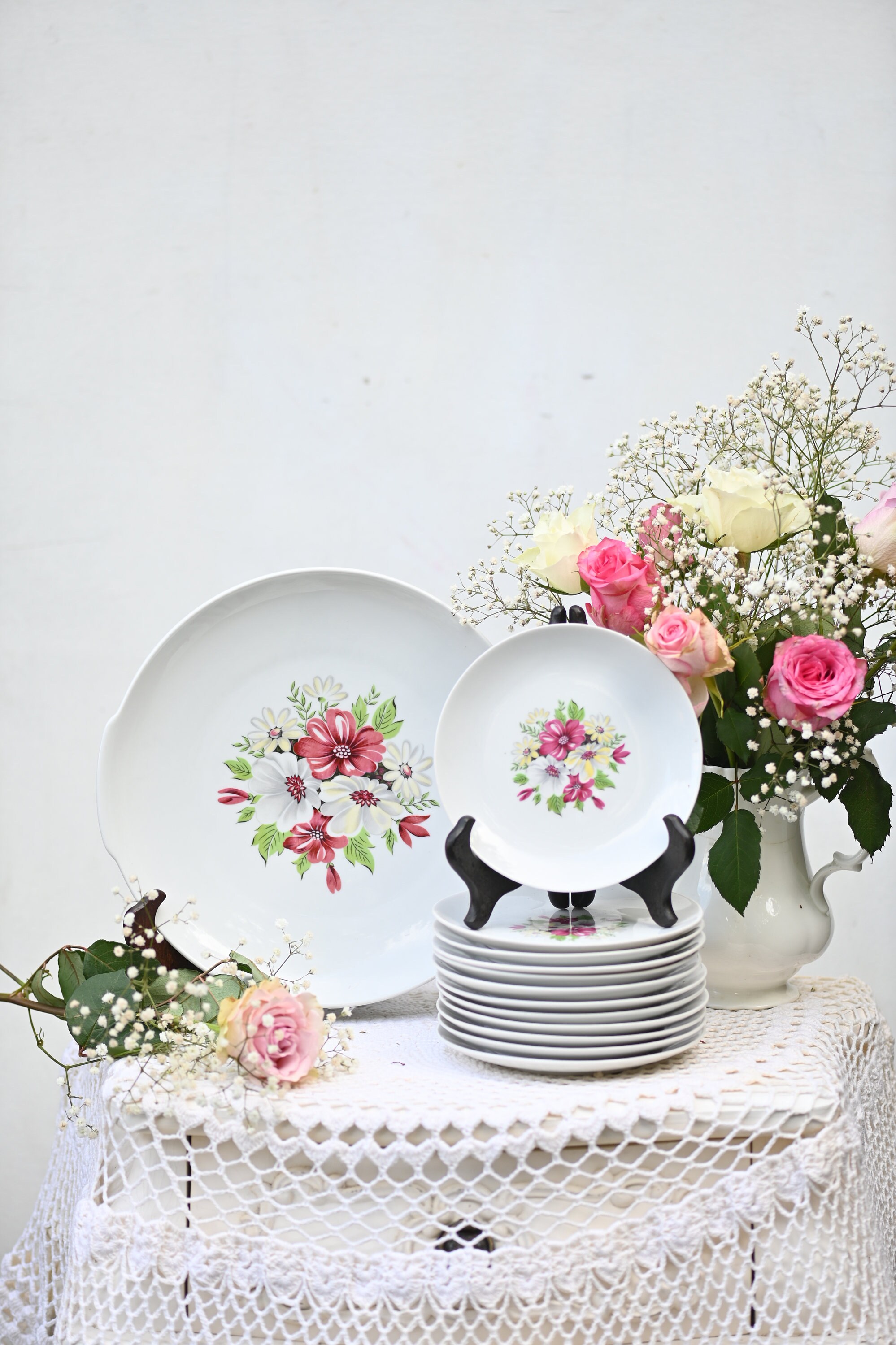 Cake Set Porcelain Set of 1 Large Plate and 12 Saucers. - Etsy