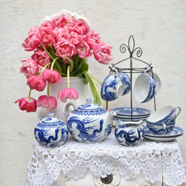 Chinese Blue and White Tea Set - Etsy