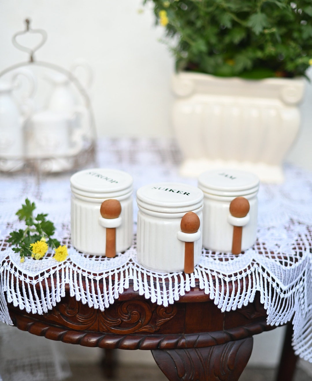 Vintage Ceramic Condiment Set, (sugar, Jam, Syrup) Unique Set!! - Etsy