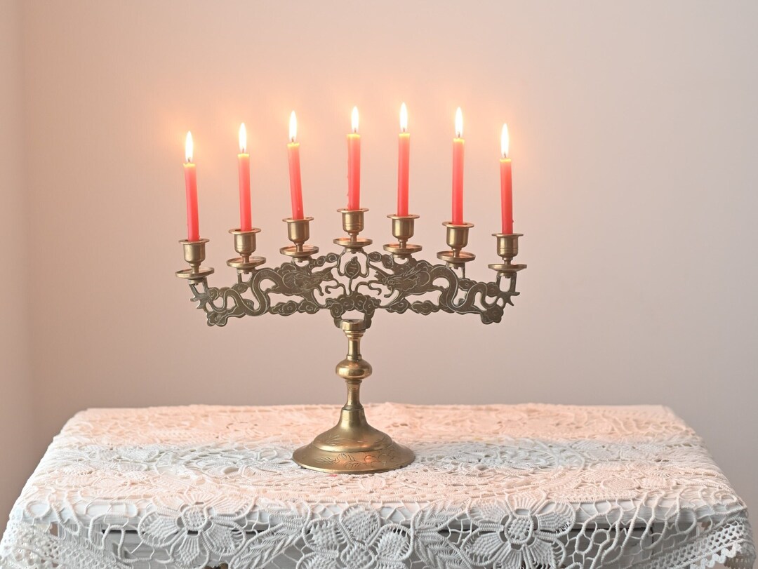Vintage, Rare, Jewish Candlestick Menorah 7 Arms Hanukkah. Hand ...