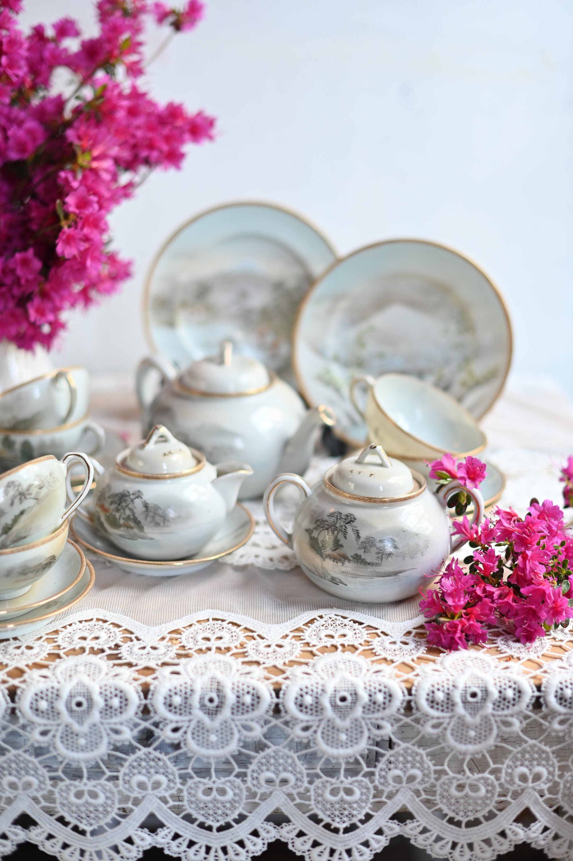 Japanese Kutani Hayasi Egg Shell Tea Set Hand Painted | Etsy